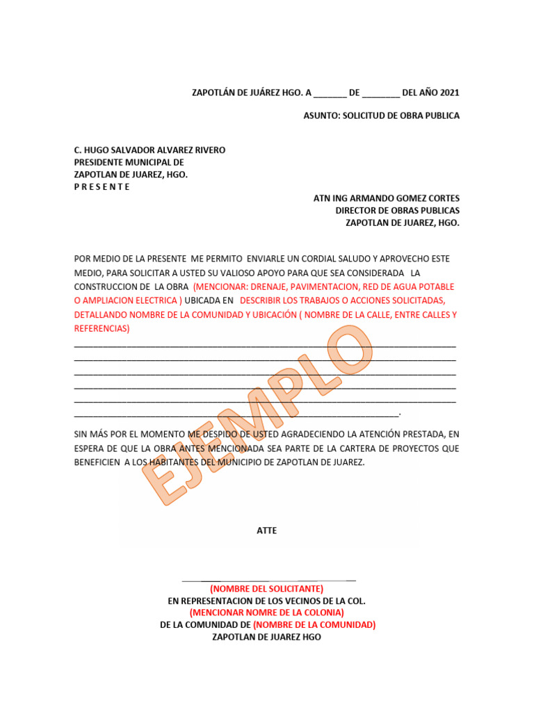 Anexos Solicitud de Obra Publica (1) | PDF