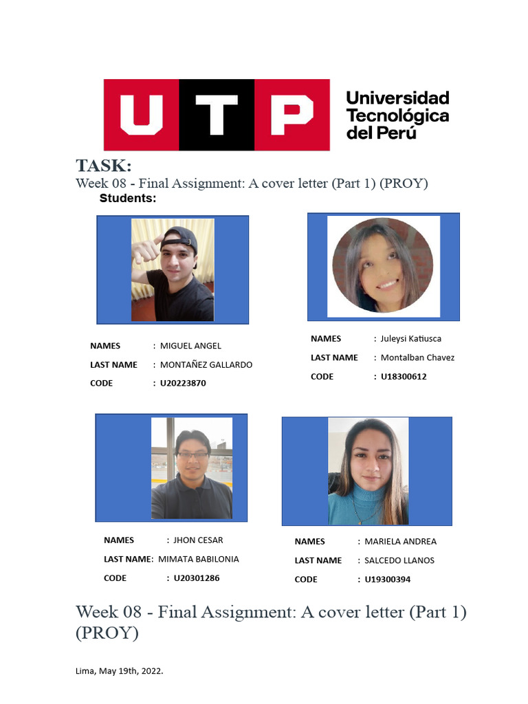 Week 08 - Final Assignment A Cover Letter (Part 1) (PROY) Imprimir | PDF | Business