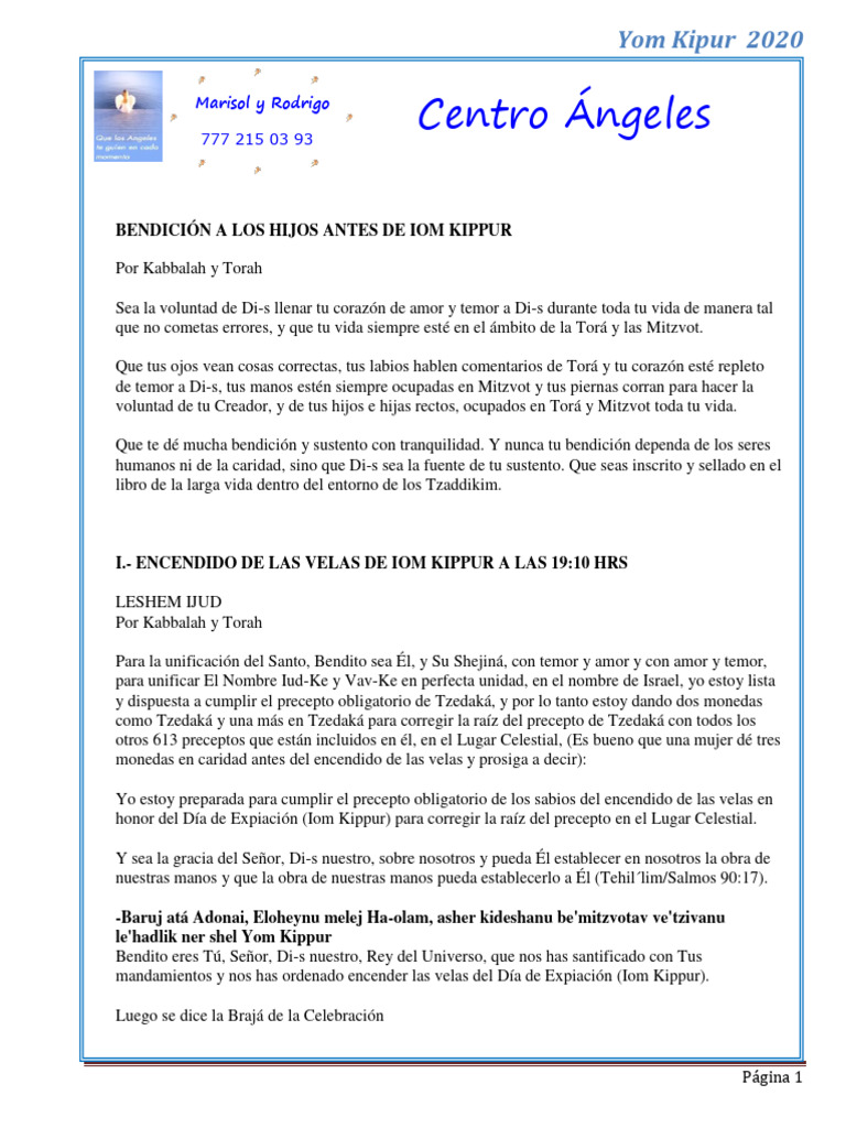 Yom Kipur Oraciones Pdf Yom Kippur Pecado