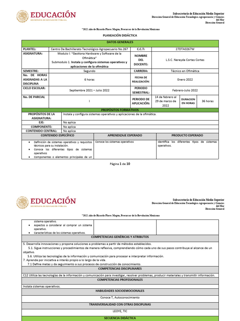 Planeación Didáctica Modulo 1 Sub 2 Feb-Jul 2022 | PDF | Hardware de la computadora | Maestros