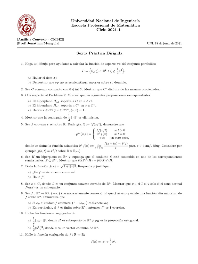 PD 6 - Análisis Convexo 2021 - I | Descargar gratis PDF | Conjunto convexo | Álgebra