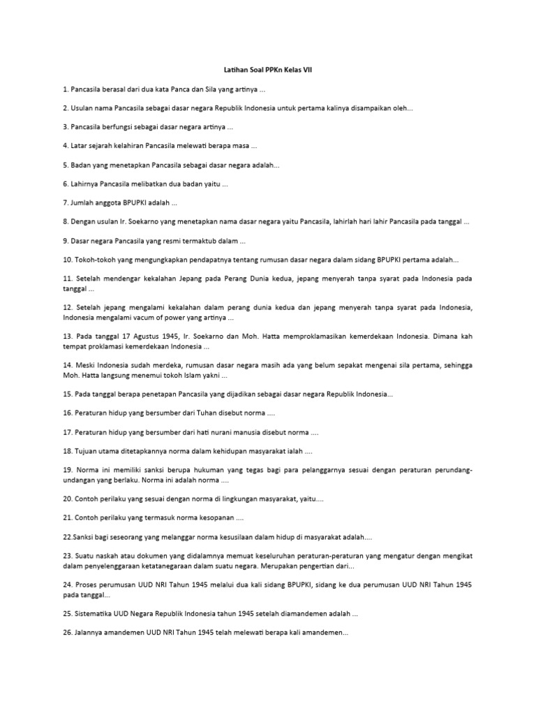Latihan Soal PPKN Kelas VII-WPS Office | PDF