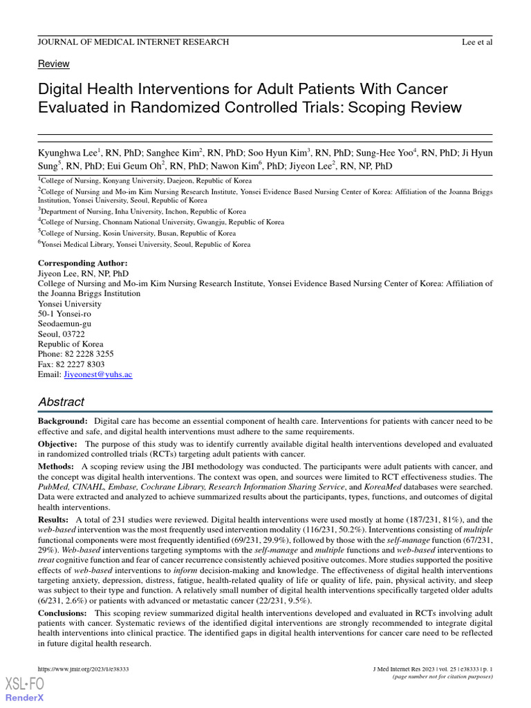 Digital Health Interventions For Adult Patients With Cancer Evaluated