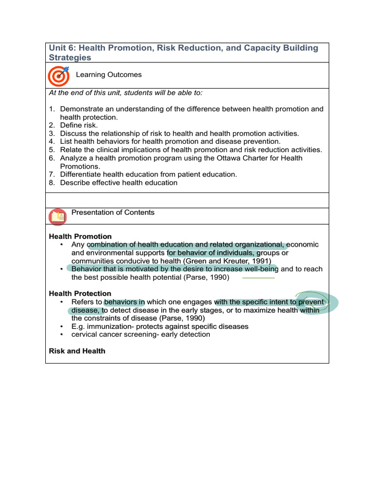 Unit-6-Health-Promotion-Risk-Reduction-and-Capacity-Building | PDF ...