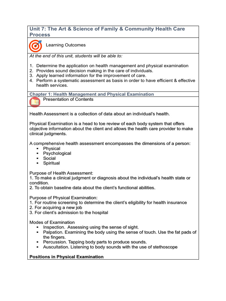 Family & Community Health Assessment Guide | PDF | Breathing | Blood ...