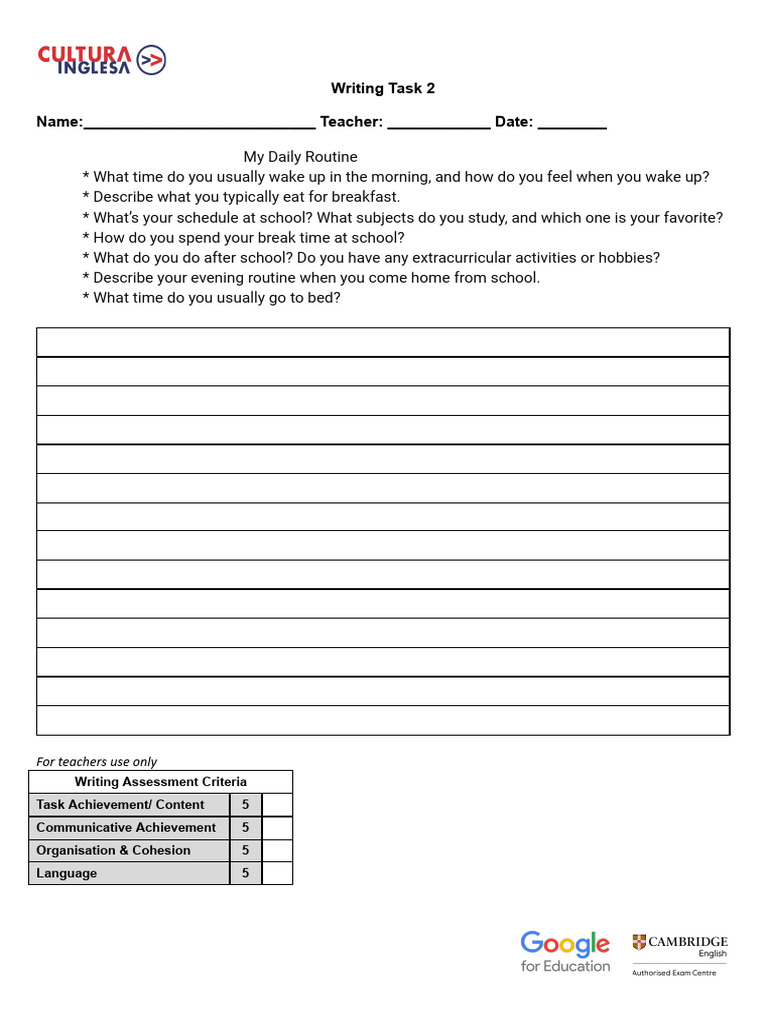 My Daily Routine Writing Task | PDF