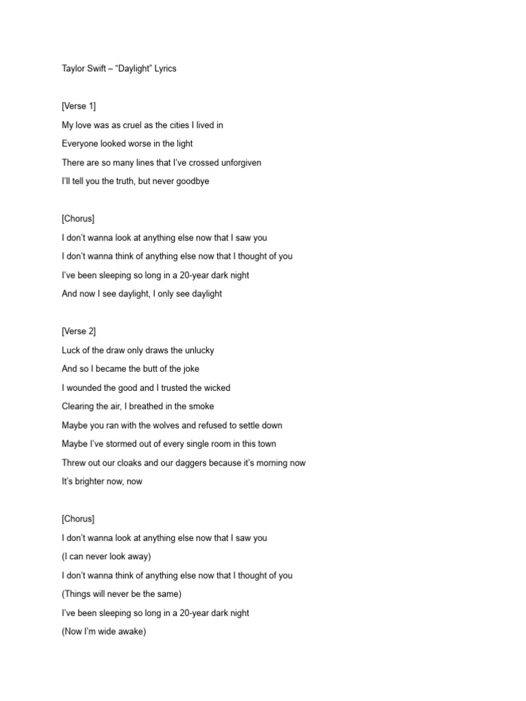 Taylor Swift - Daylight Lyrics | PDF