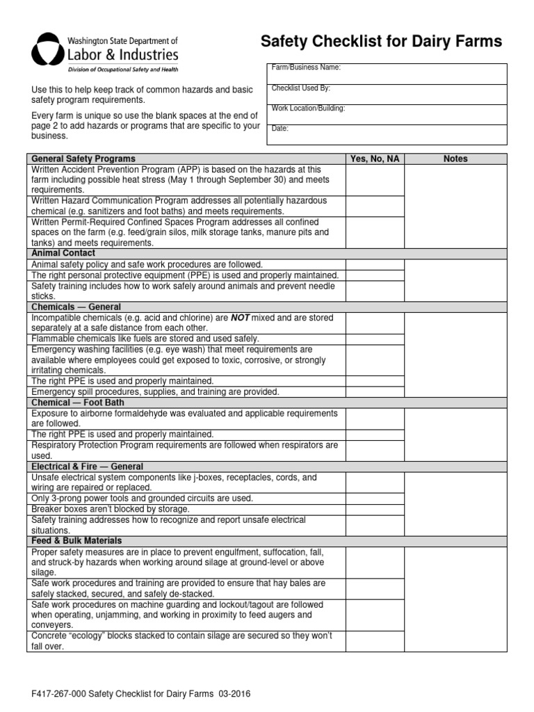 FARM Safety-Checklist WA 031722 | PDF | Personal Protective Equipment ...