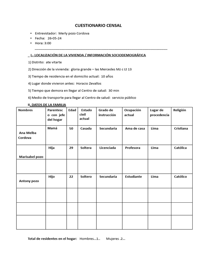 CUESTIONARIO CENSAL 2024.pdf | Descargar gratis PDF | Diarrea