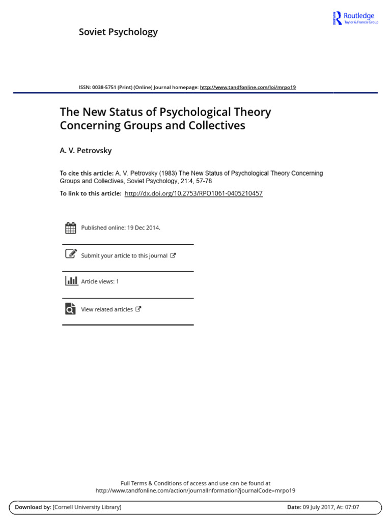 1983 - The New Status of Psychological Theory Concerning Groups and ...