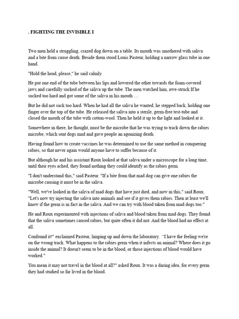 Fighting The Invisible I | PDF | Rabies | Louis Pasteur