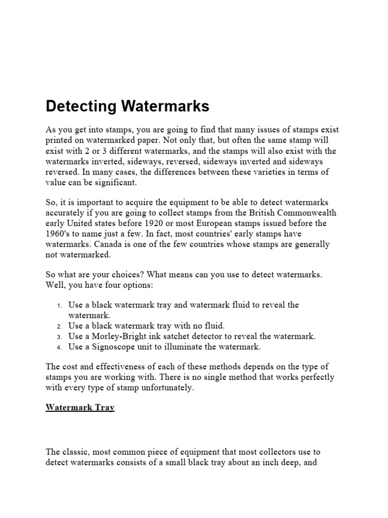 Watermark Detection Methods for Stamps | PDF