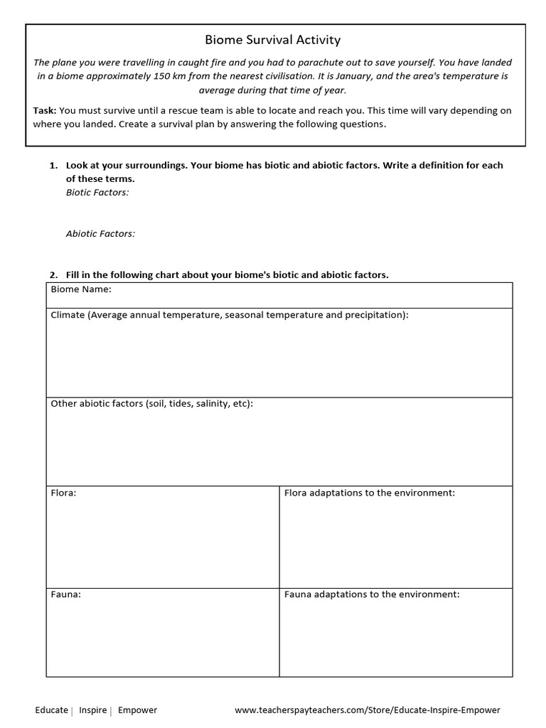 Biome Survival Planning Activity | PDF | Ecosystem | Climate