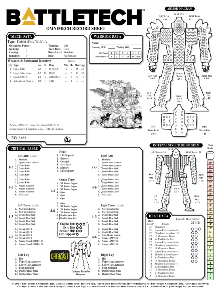 Daishi (Dire Wolf) A | Download Free PDF | Battle Tech