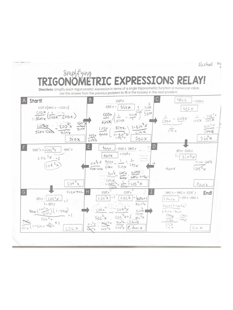 Directions Simplify Each Trigonometric Expression in Terms of A Single ...