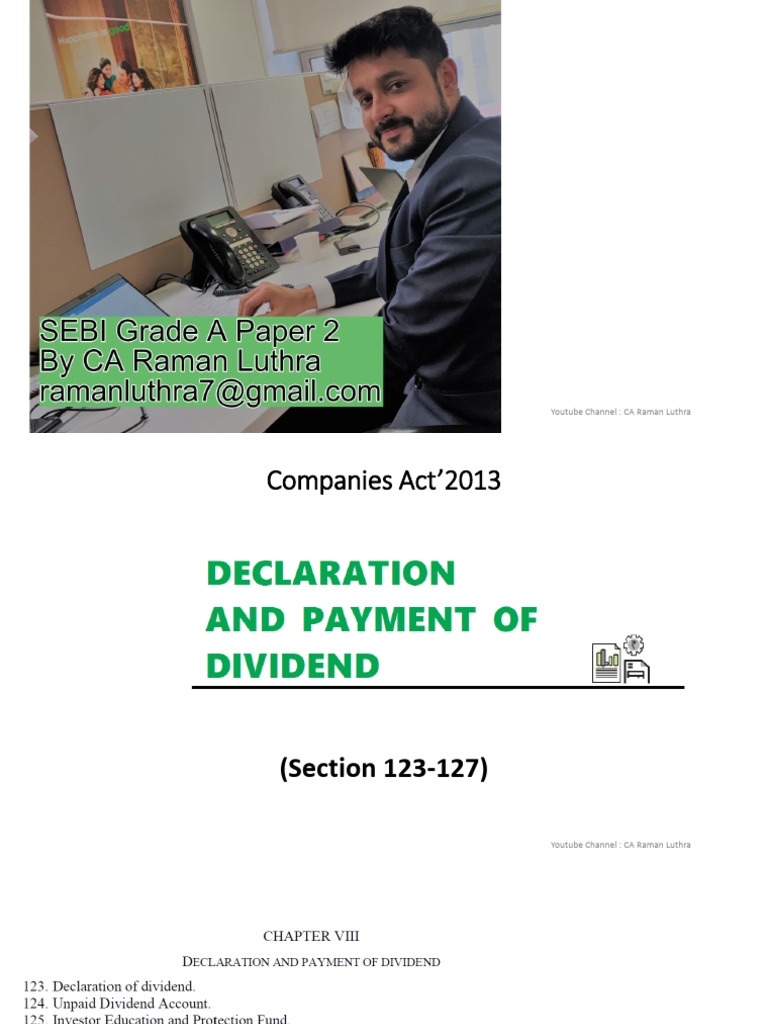 CHAPTER VIII - DECLARATION AND PAYMENT OF DIVIDEND | PDF