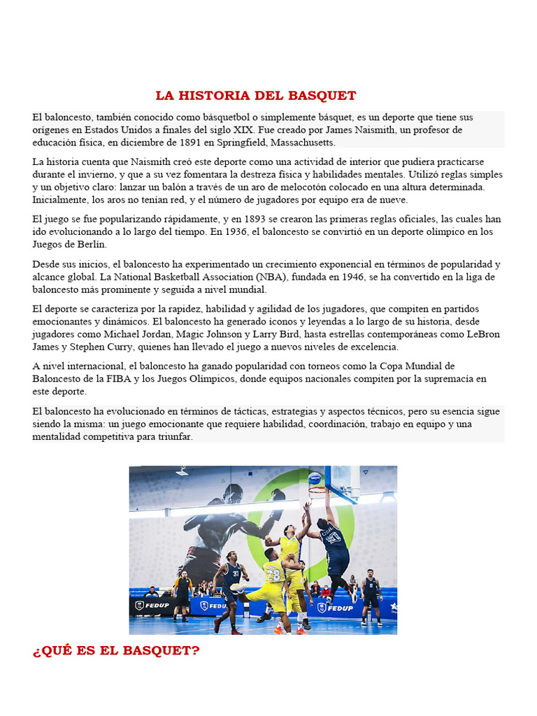 LA HISTORIA DEL BASQUET | PDF | Deportes de equipo | Juegos de pelota