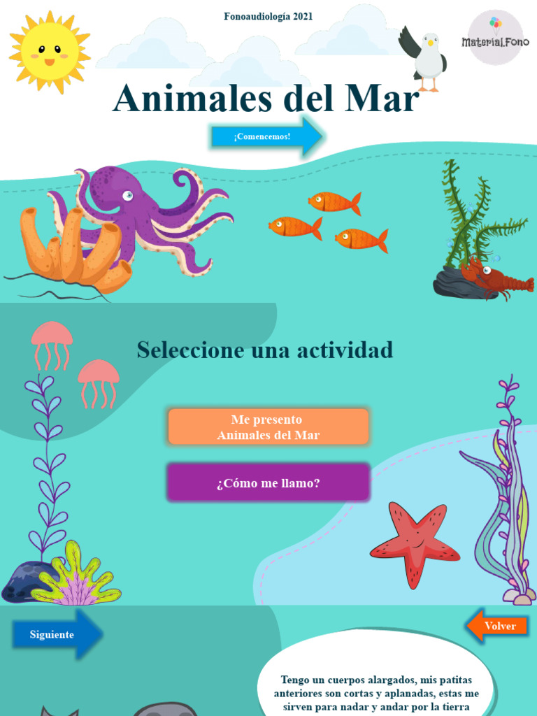 Animales del Mar: Aprende y Juega | PDF | Pulpo | Pinnípedo