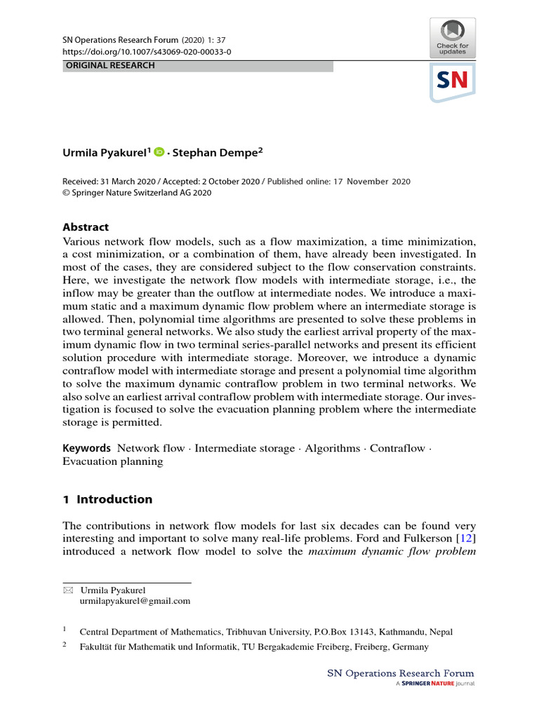 Network Flow with Intermediate Storage - Models and Algorithms | Download Free PDF | Theoretical ...