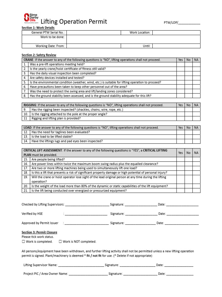 03 Lifting Operation Permit | Download Free PDF | Crane (Machine)