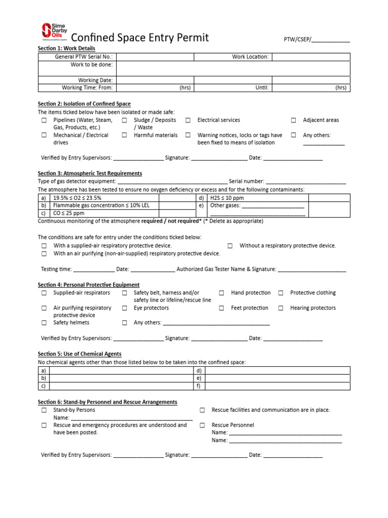 02 Confined Space Entry Permit | PDF | Safety | Occupational Safety And ...