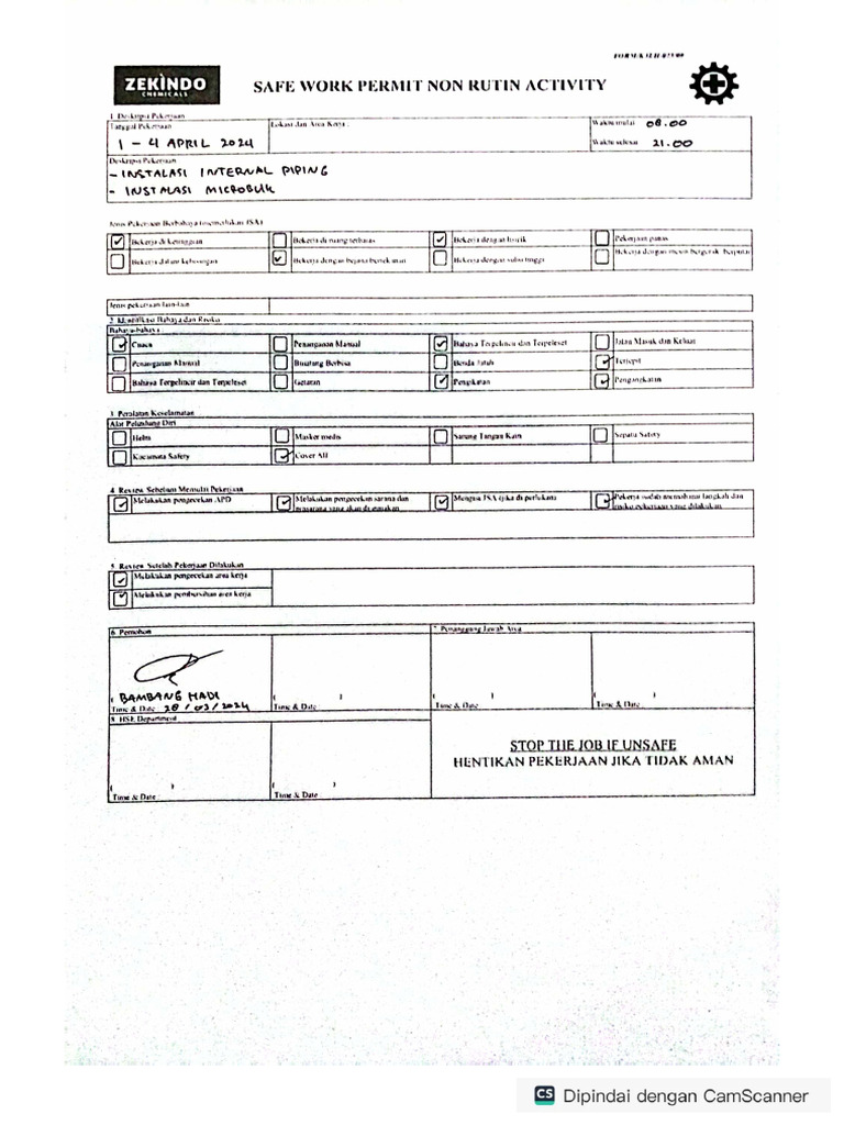 Safe Work Permit Alindo | PDF