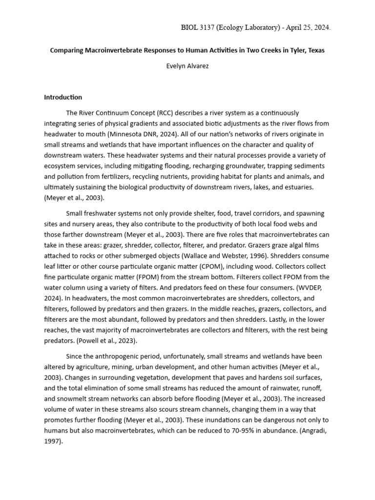 Macroinvertebrate Study in Tyler Creeks | PDF | River | Stream
