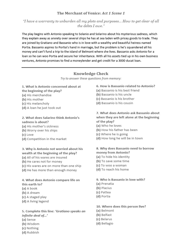 Act 1 Scene 1 Questions and Activities | PDF | Plays Adapted Into Films