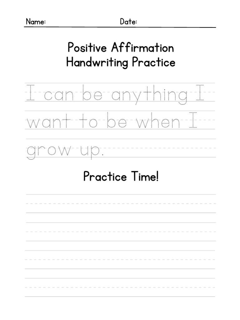 Positive Affirmation Handwriting Practice | PDF