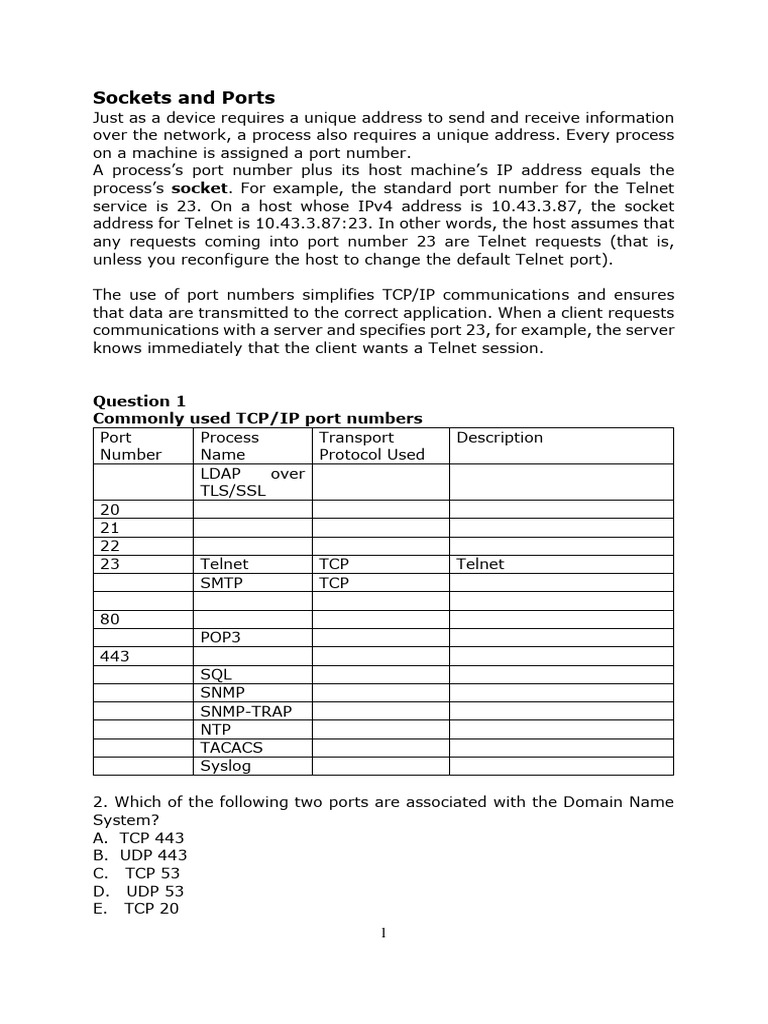 Sockets And Ports Assignment Pdf Port Computer Networking Transmission Control Protocol