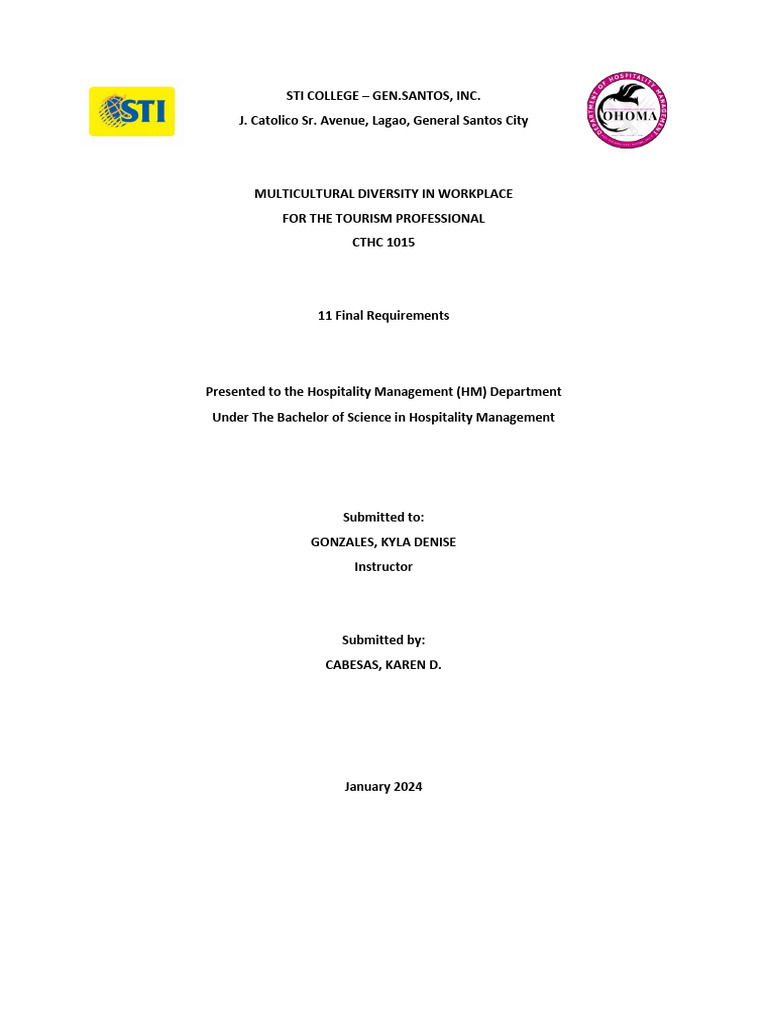 Cabesas BSHM 3 1BP 11FinalRequirement | PDF | Organizational Culture | Diversity (Business)