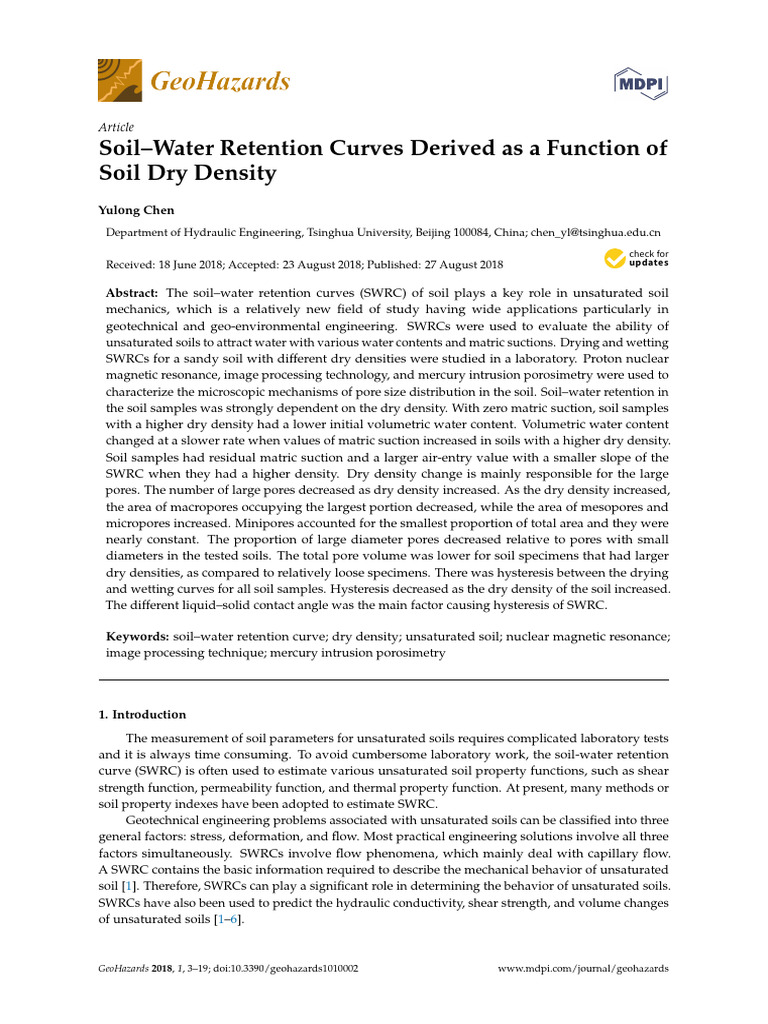 Soil-Water Retention Curves and Dry Density | PDF | Porosity | Nuclear ...