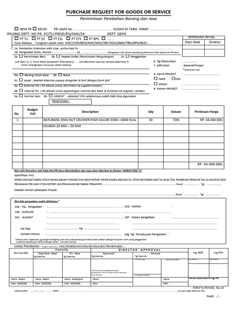 FORM-TLI-PCH-001 Rev-18 (Purchase Request (PR) | PDF