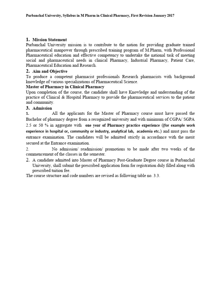 M Pharm Syllabus Clinical 2017 Revission | PDF | Pharmacist | Thesis