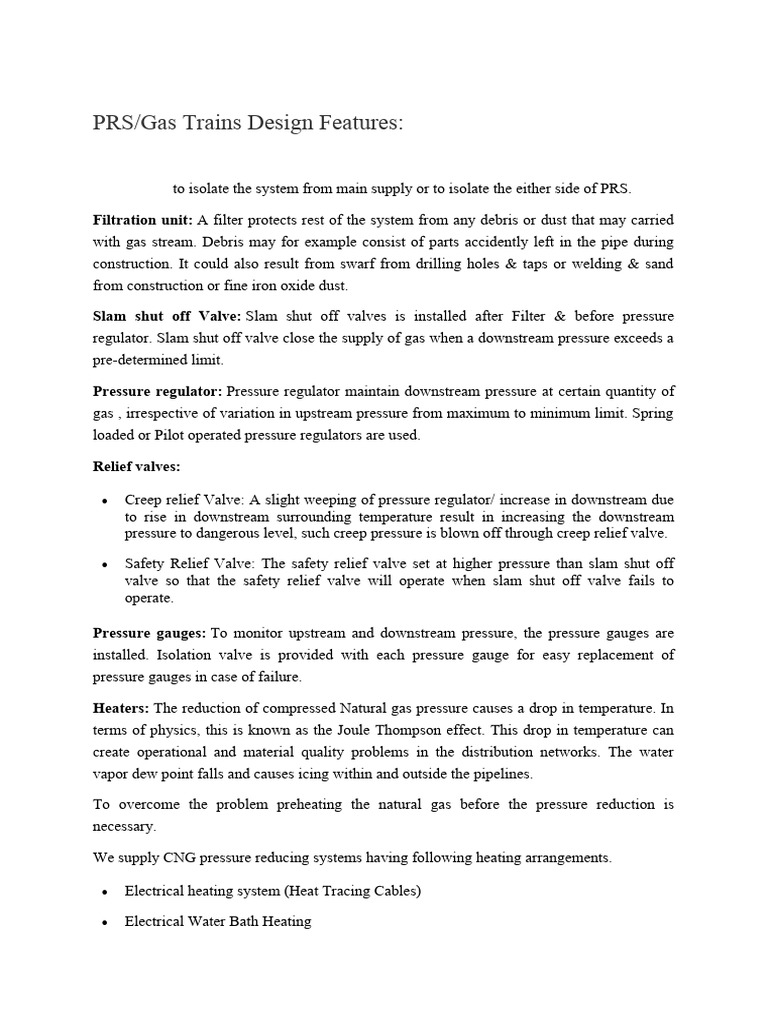 PRS/Gas Trains Design Features | PDF | Valve | Natural Gas