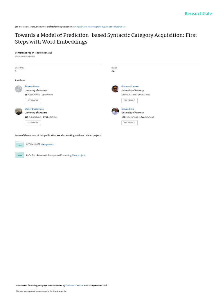 (Art) Towards A Model of Prediction-Based Syntactic Category Acquisition First Steps With Word ...