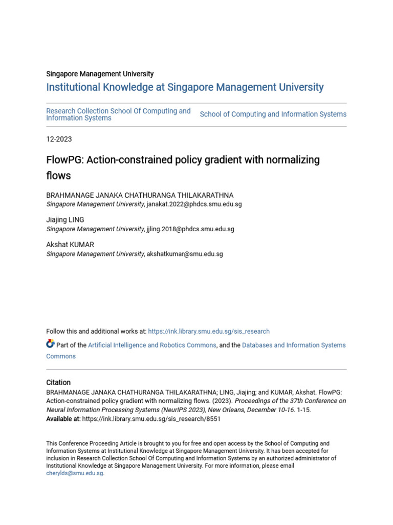 FlowPG: Action-Constrained Policy Gradient | PDF | Mathematical Optimization | Computer Science