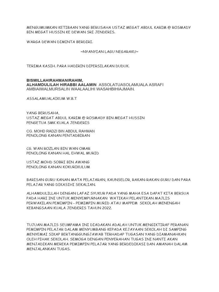 TEKS EMCEE WATIKAH 2020 | PDF