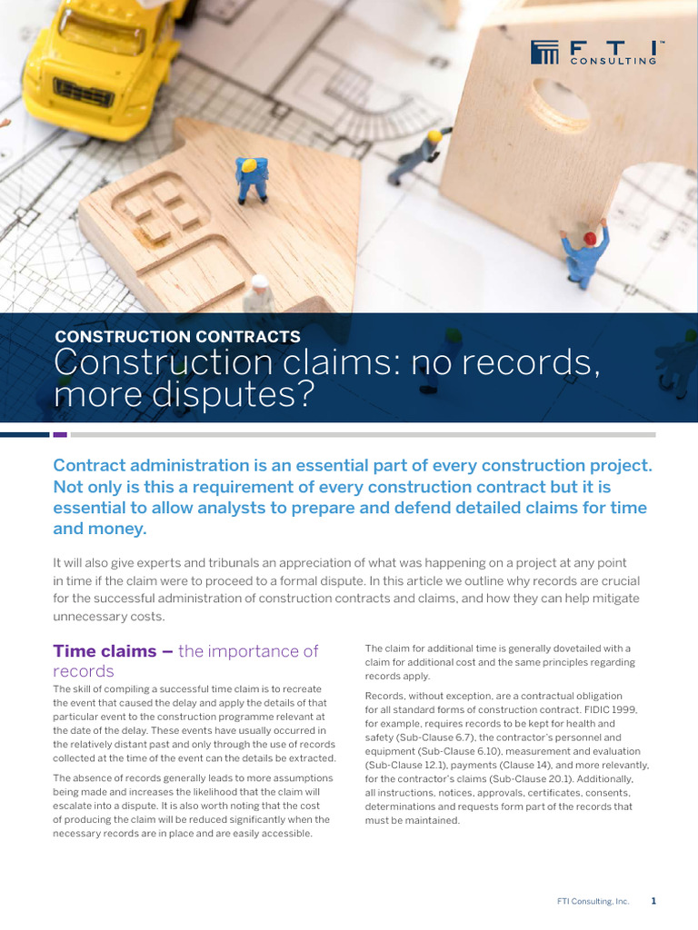 FTI Consulting - Construction-Claims-No-Records-More-Disputes | PDF ...