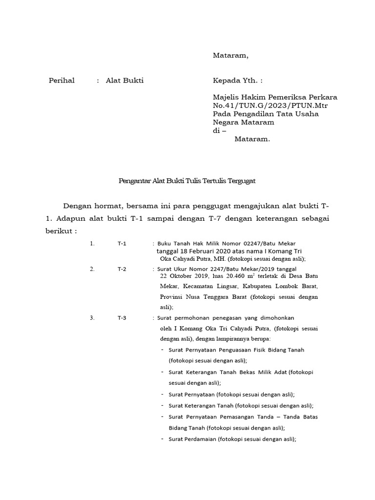 92791557-Surat-Pengantar-Alat-Bukti Tergugat | PDF