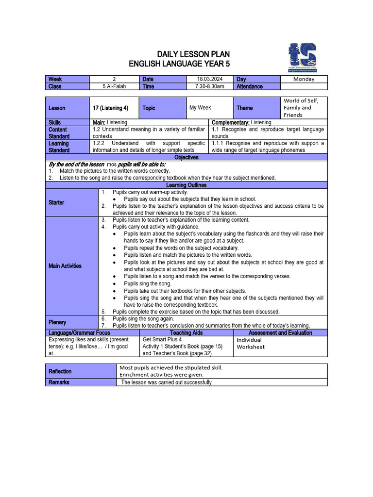 Kavitha Sughatharam RPH Week 2 | PDF | Lesson Plan | Reading Comprehension