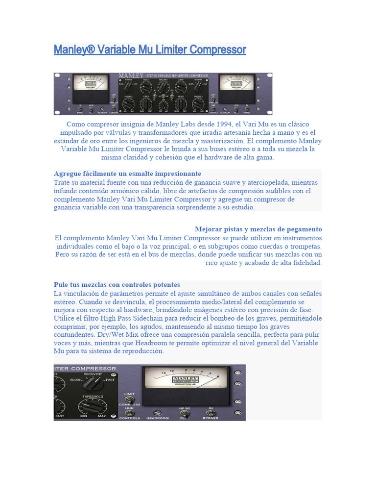 UADX Manley® Variable Mu Limiter Compressor | PDF