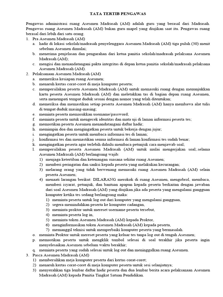 TATIB Pengawas, Proktor Dan Teknisi AM TAHUN 2024 - MITM | PDF