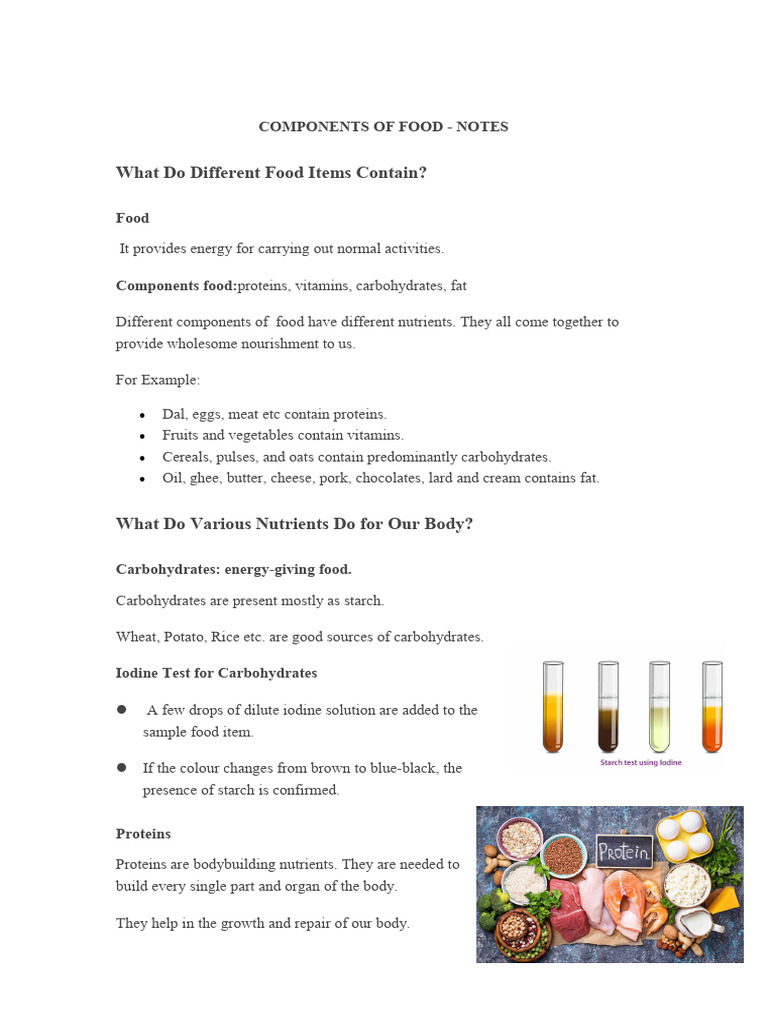 Notes-Components of Food | PDF | Foods | Vitamin