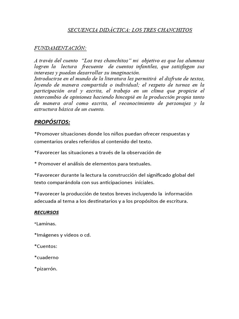 507952373 Secuencia Didactica Los Tres Chanchitos Nueva Pdf Cuentos
