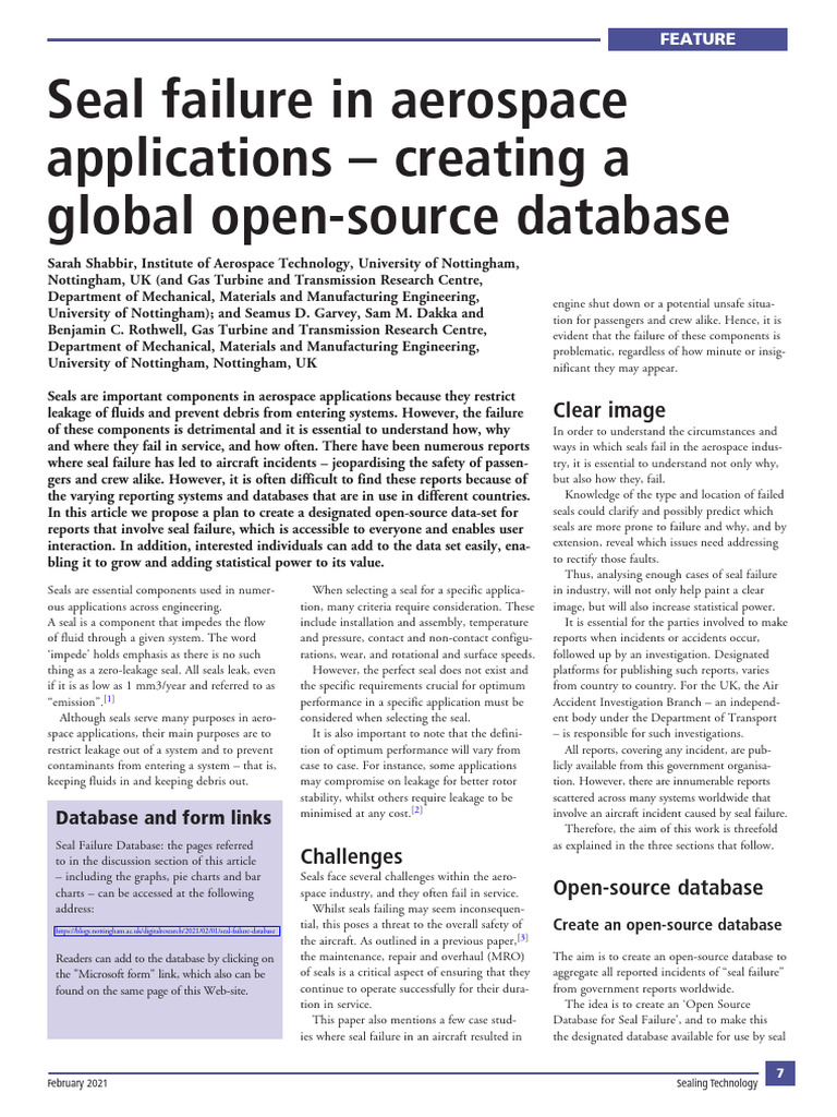 Seal Failure in Aerospace Applications - Creating A Global Open-Source Database | PDF | Creep ...