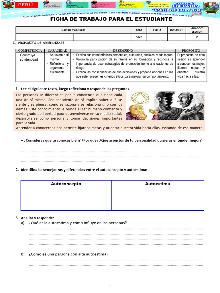 Unidad 1 - Ficha - Sem 2 - DPCC 2° | PDF | Aprendizaje | Ciencia cognitiva