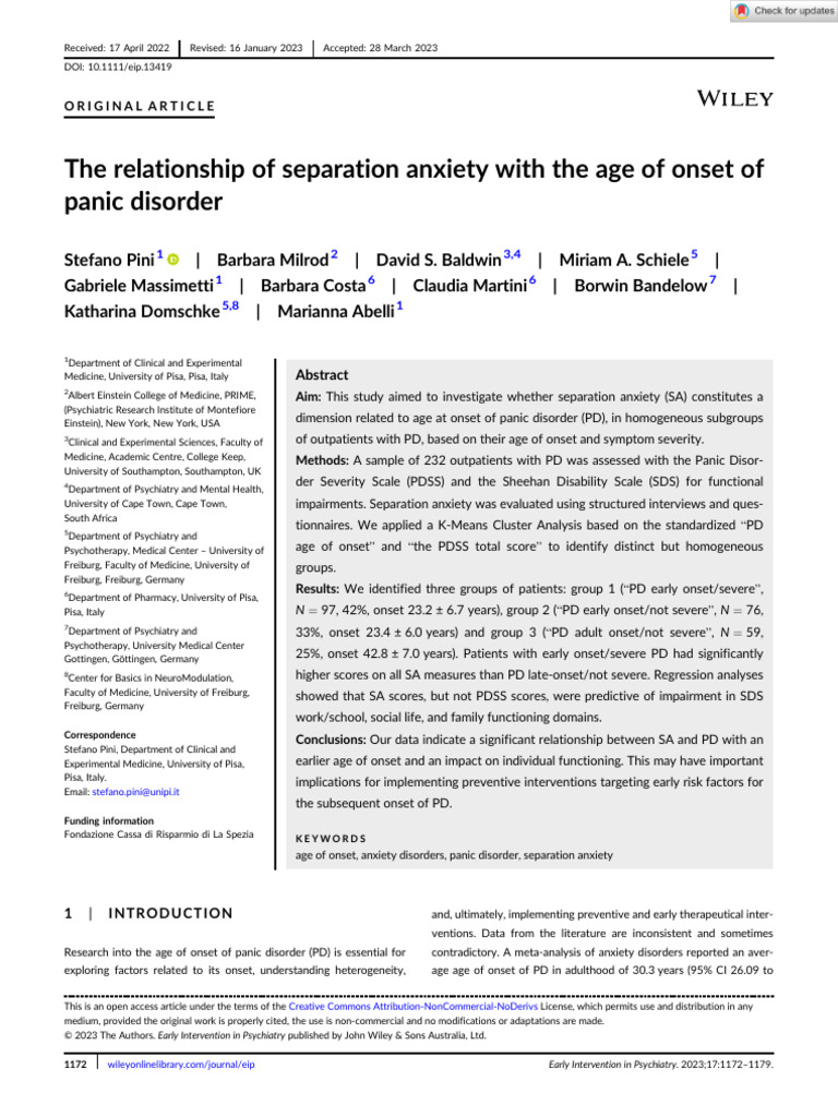 The Relationship of Separation Anxiety With The Age of Onset of Panic Disorder | Download Free ...