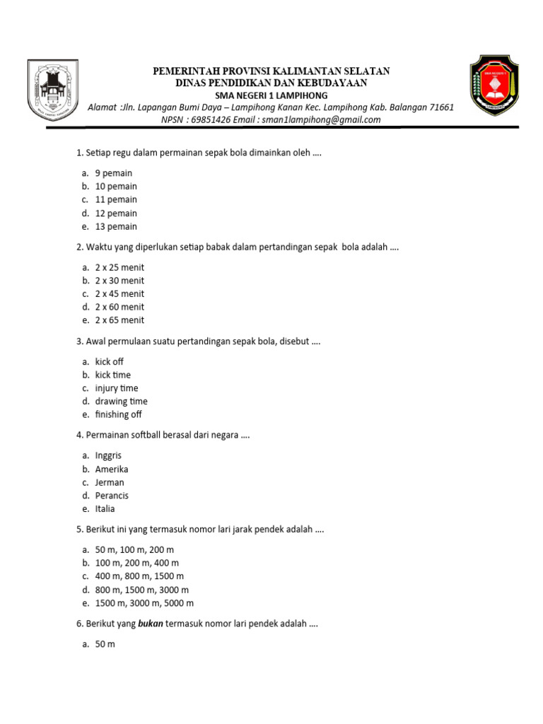 Soal Pjok Kelas X | PDF