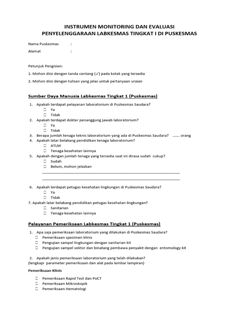 Instrumen Monitoring Labkesmas 2024 | PDF